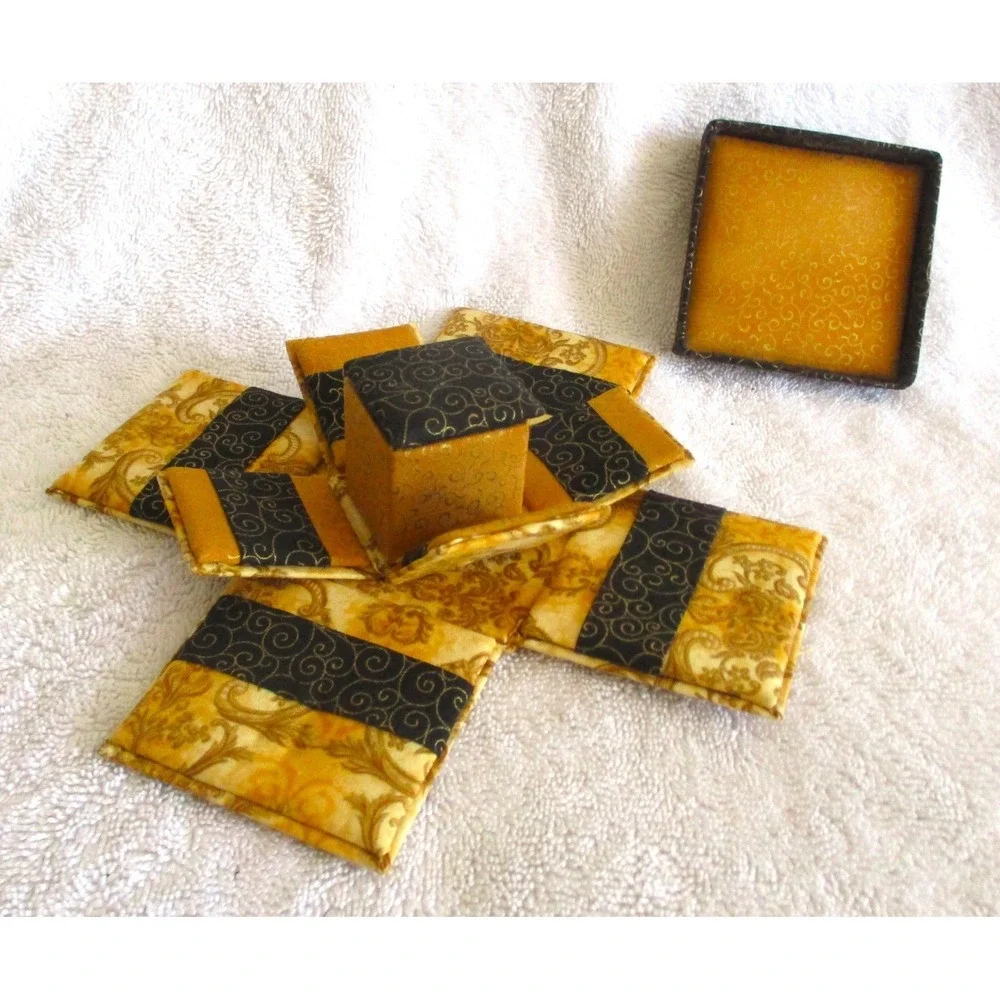Handmade | Accents | Handmade Fabric Explosion Box Gold Damask Black ...